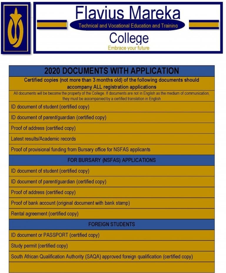 Flavius Mareka TVET College: Registration / Application 2020 / 2021 ...