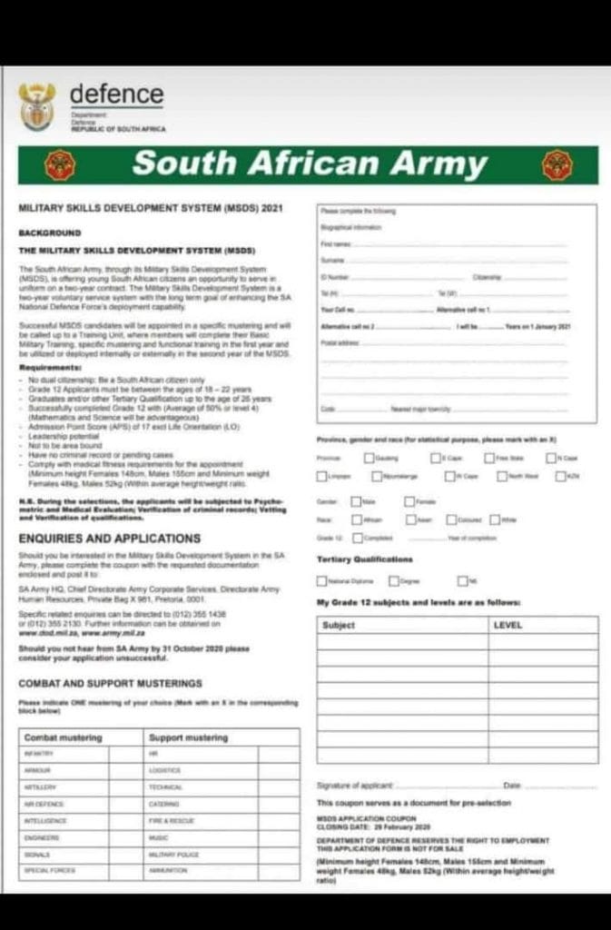 SA Army: Military Skills Development System (MSDS) 2021 - StudentRoom.co.za