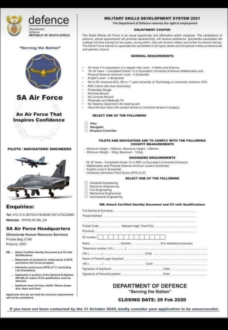 SA Air Force Application Form 2025-2026 (MSDS) - Information Portal