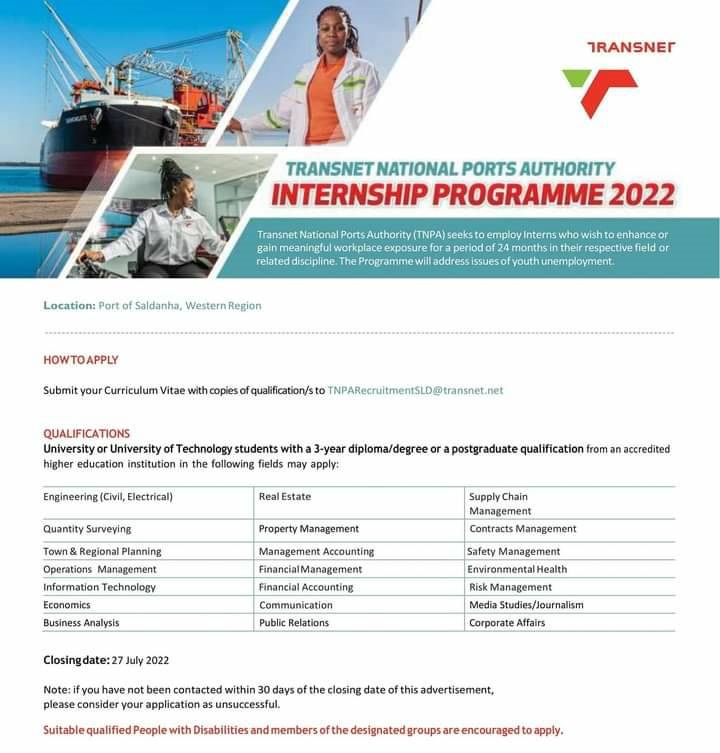 Transnet National Ports Authority (TNPA): Internships 2022