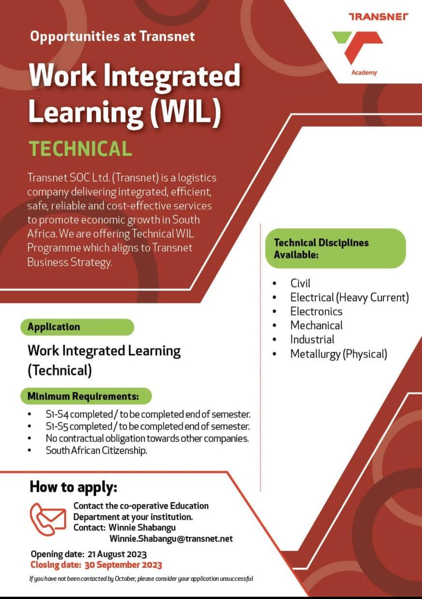 Transnet: Learnerships 2023 - StudentRoom.co.za